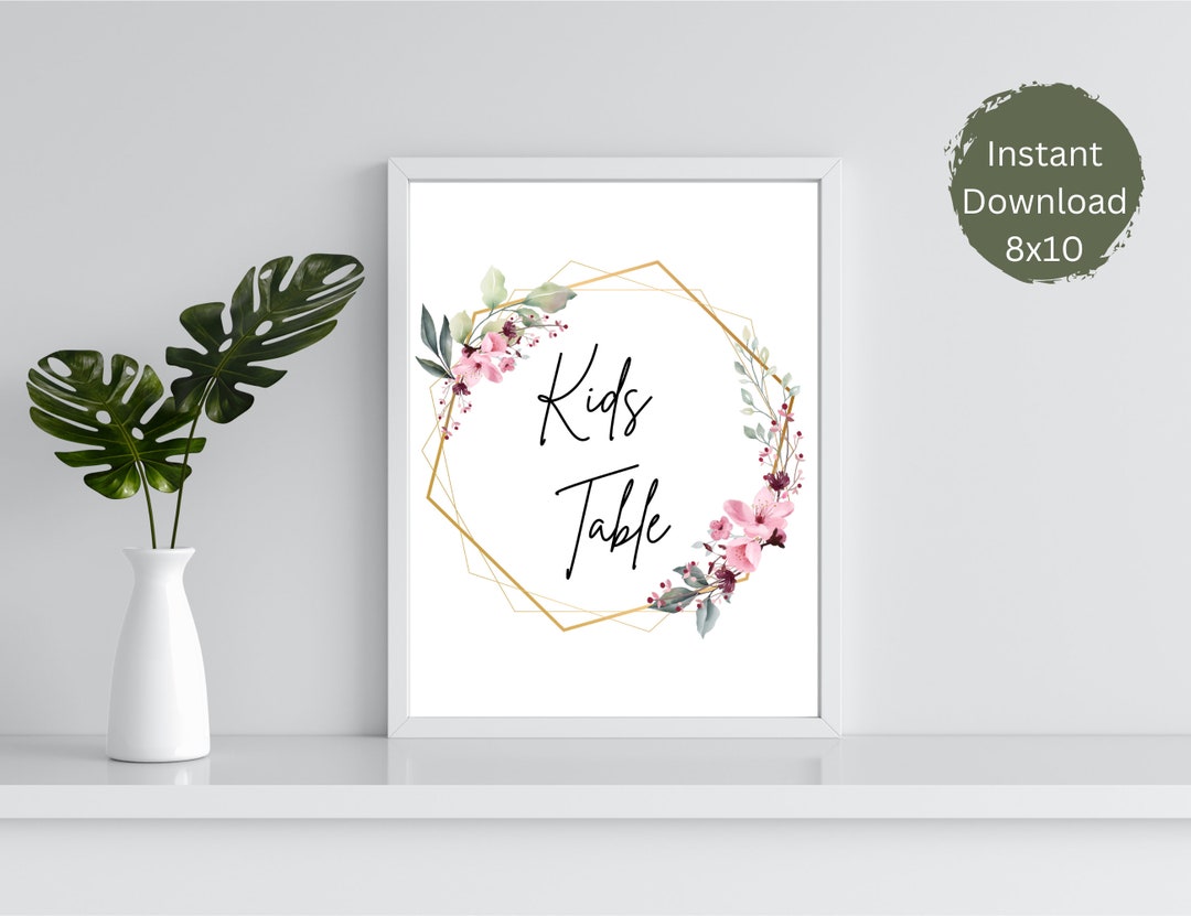 Pink Floral Kids Table Sign Printable Kids Table Wedding Sign - Etsy