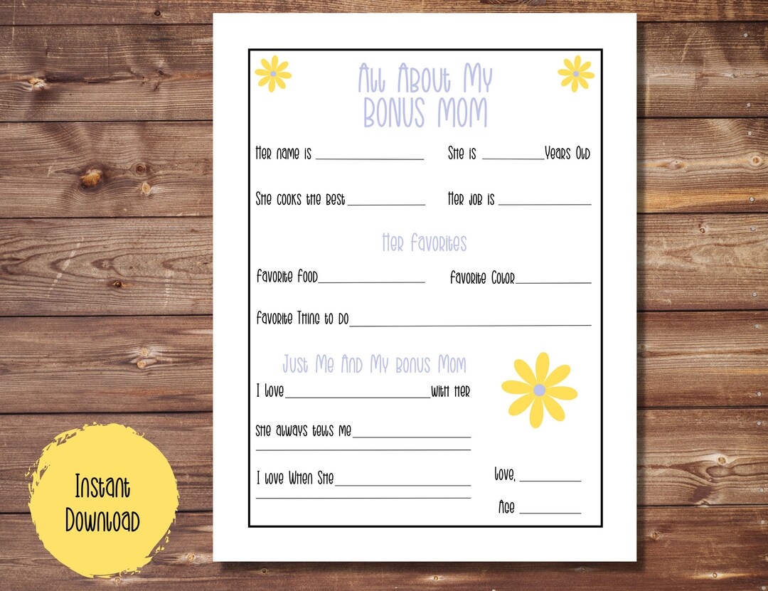 All About My Bonus Mom Printable Fill in the Blank All About - Etsy