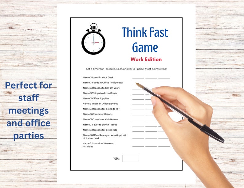 Think Fast Game, Work Edition, Office Party Games, Think Fast Work Game ...