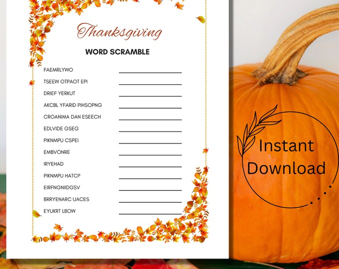Thanksgiving Word Scramble Game, Printable or Virtual Turkey Day Quiz ...