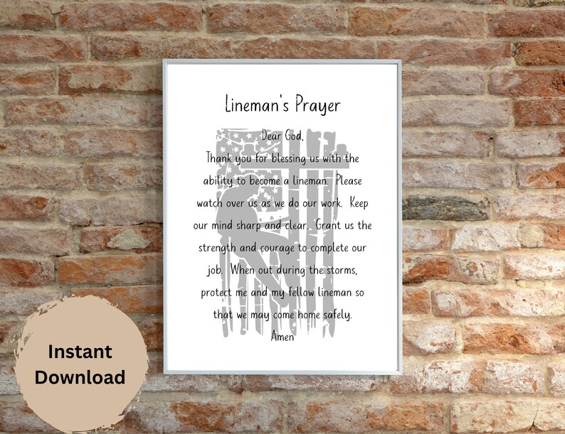 Linemans Prayer Wall Art Lineman Gift Graduation Gift - Etsy
