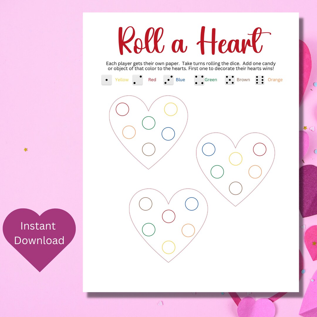 Roll A Heart Game, Valentines Day Game, Valentines Candy Dice Game ...
