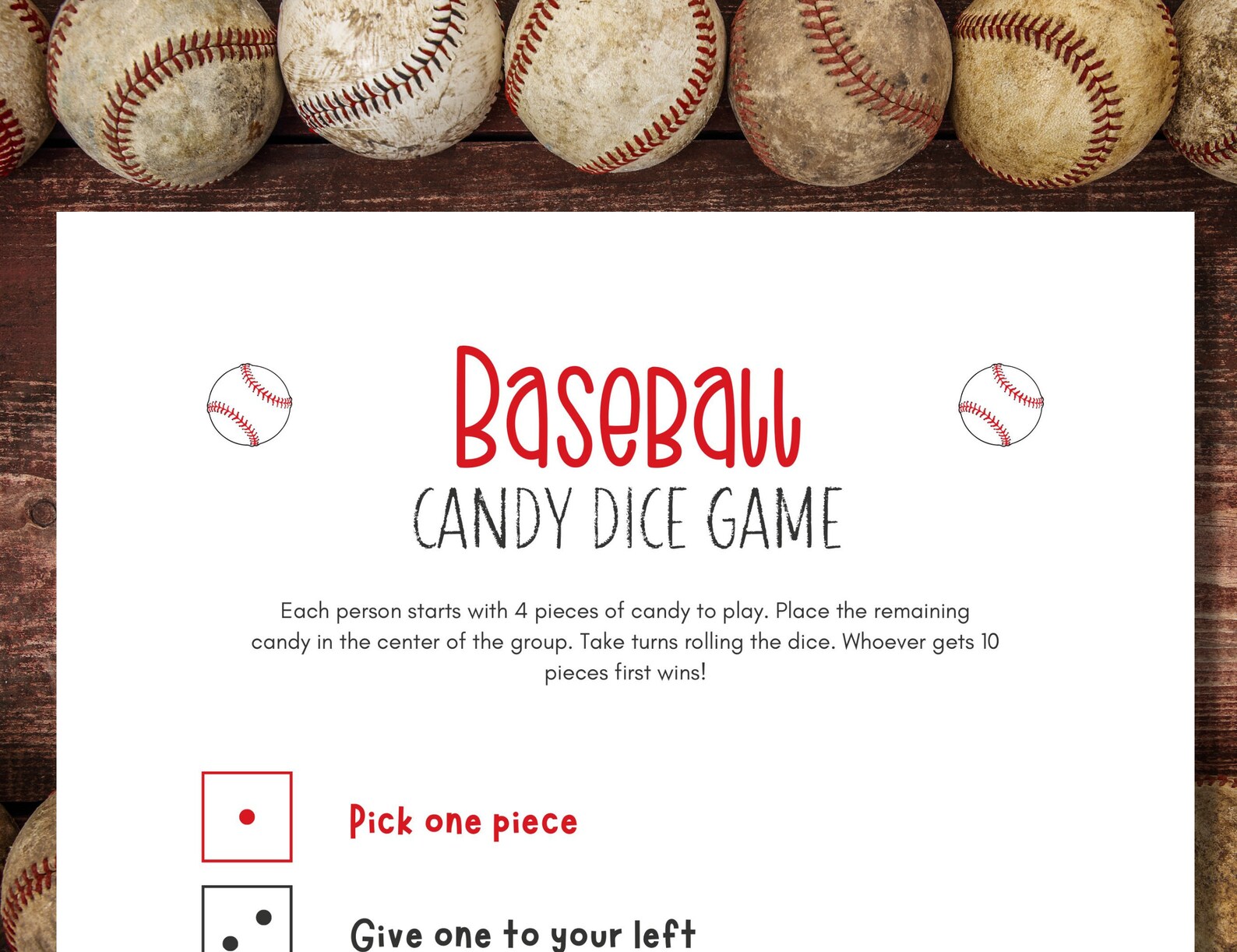 Baseball Candy Dice Game, Baseball Themed Game, Birthday Party Games ...