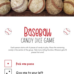 Baseball Candy Dice Game, Baseball Themed Game, Birthday Party Games ...