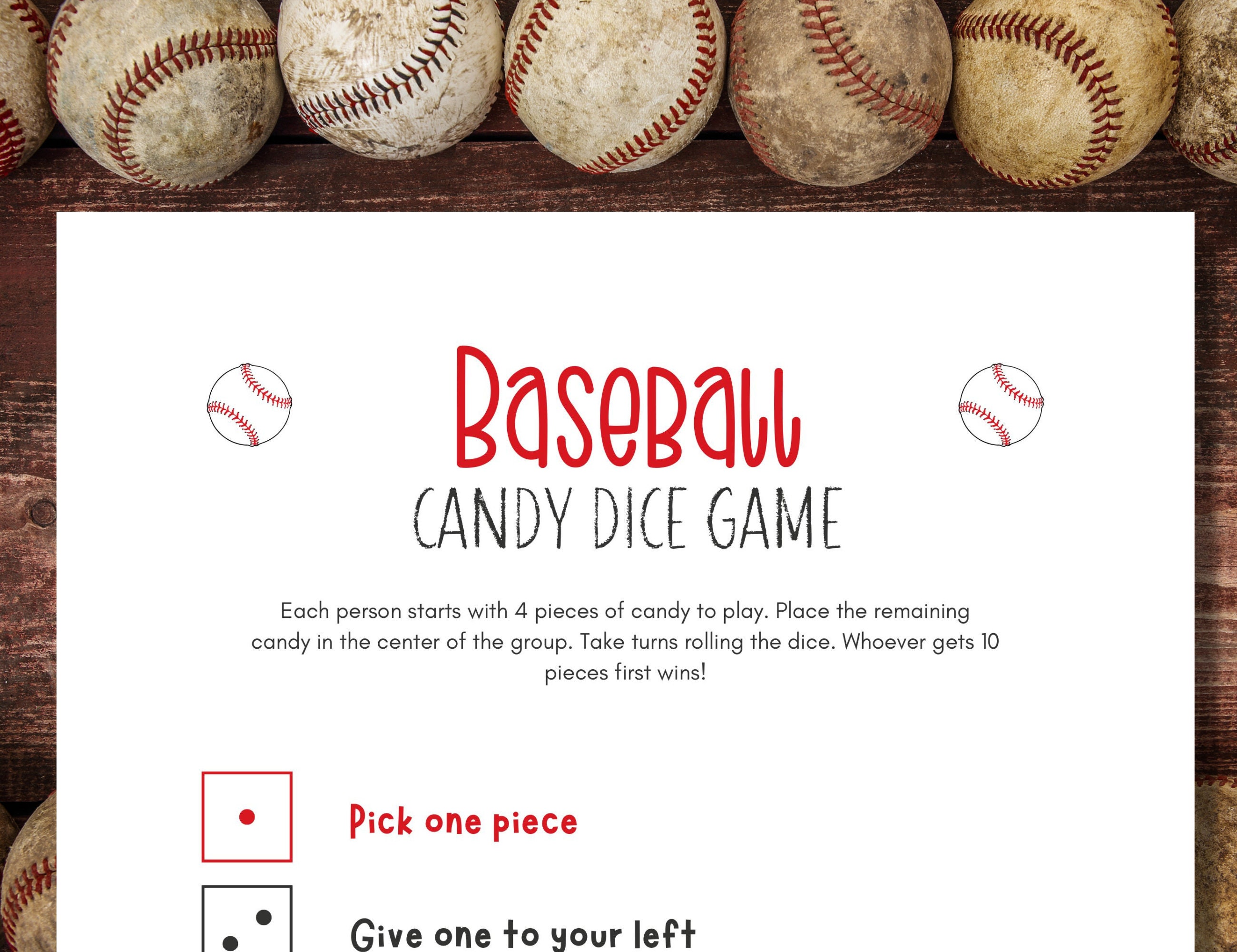 Baseball Candy Dice Game, Baseball Themed Game, Birthday Party Games ...