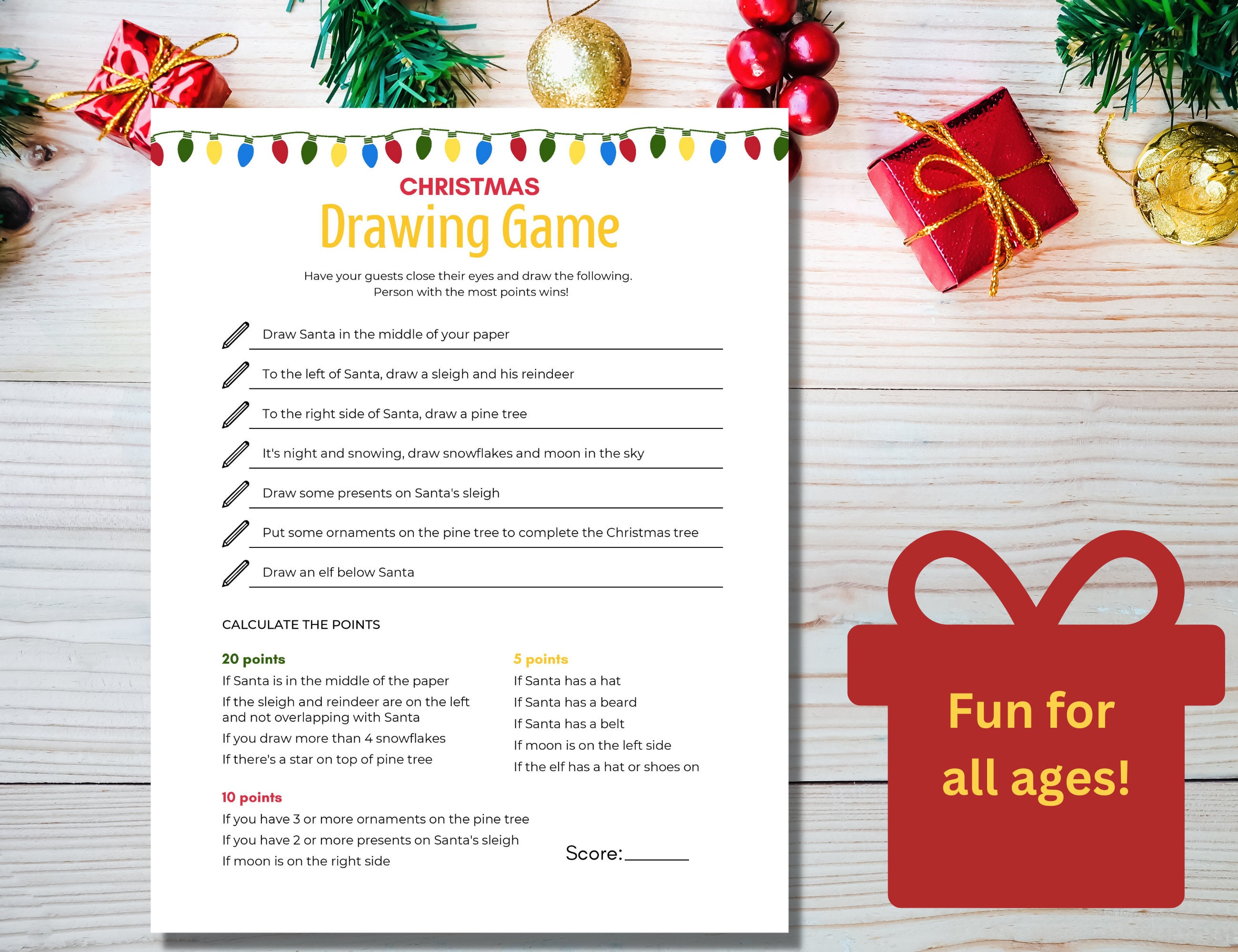 Christmas Drawing Game, Printable Christmas Drawing Challenge ...