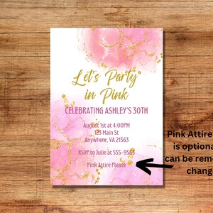 Let's Party in Pink Birthday Invitation, Shades of Pink Birthday ...