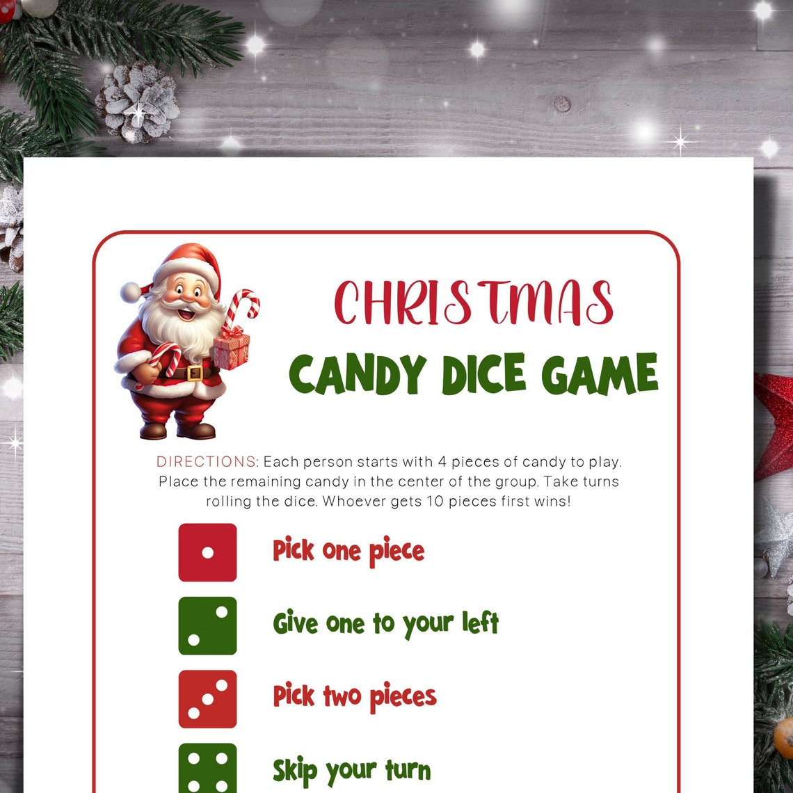 Christmas Candy Dice Game, Christmas Dice Game, Printable Christmas ...