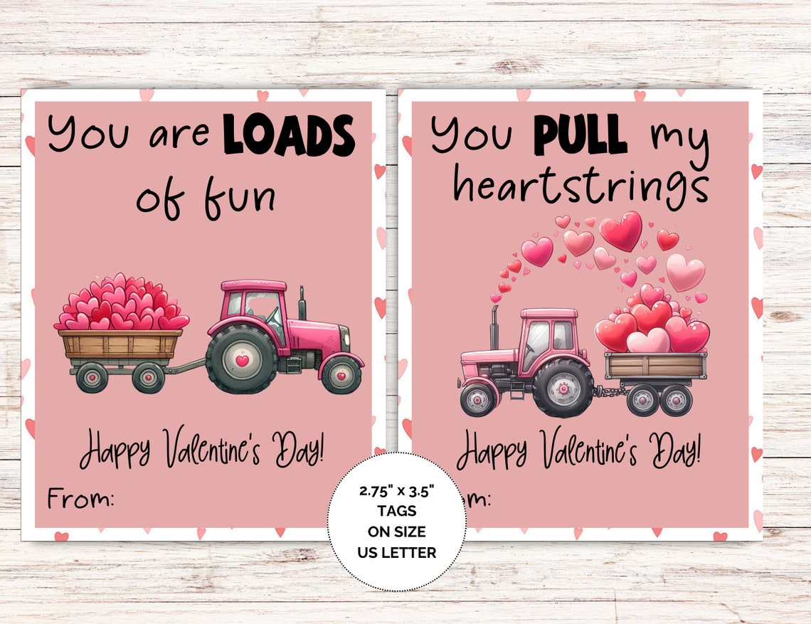 Tractor Valentines, Pink Tractor Farm Valentines, Printable Valentines ...