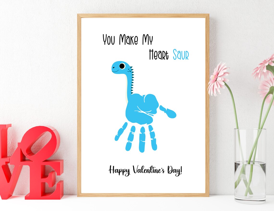 Dinosaur Valentine's Day Handprint Art, Dinosaur Handprint, You Make My ...