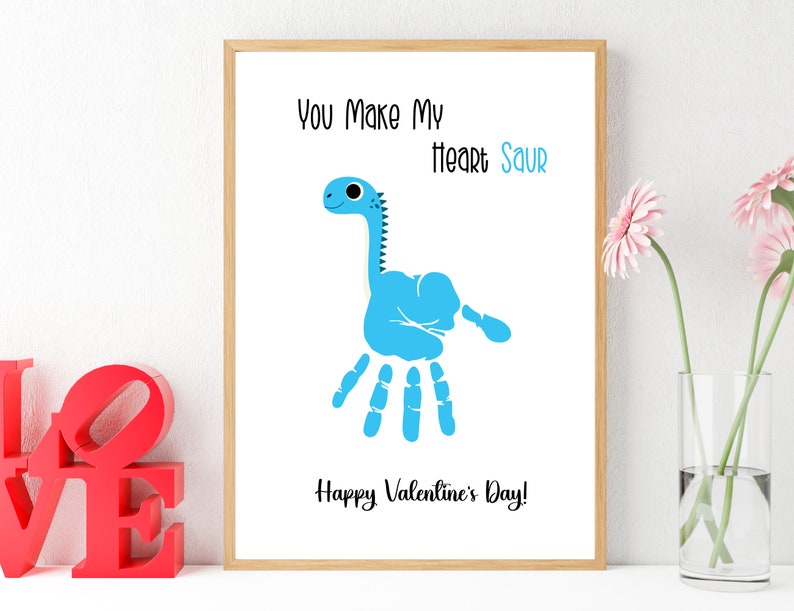 Dinosaur Valentine's Day Handprint Art, Dinosaur Handprint, You Make My ...