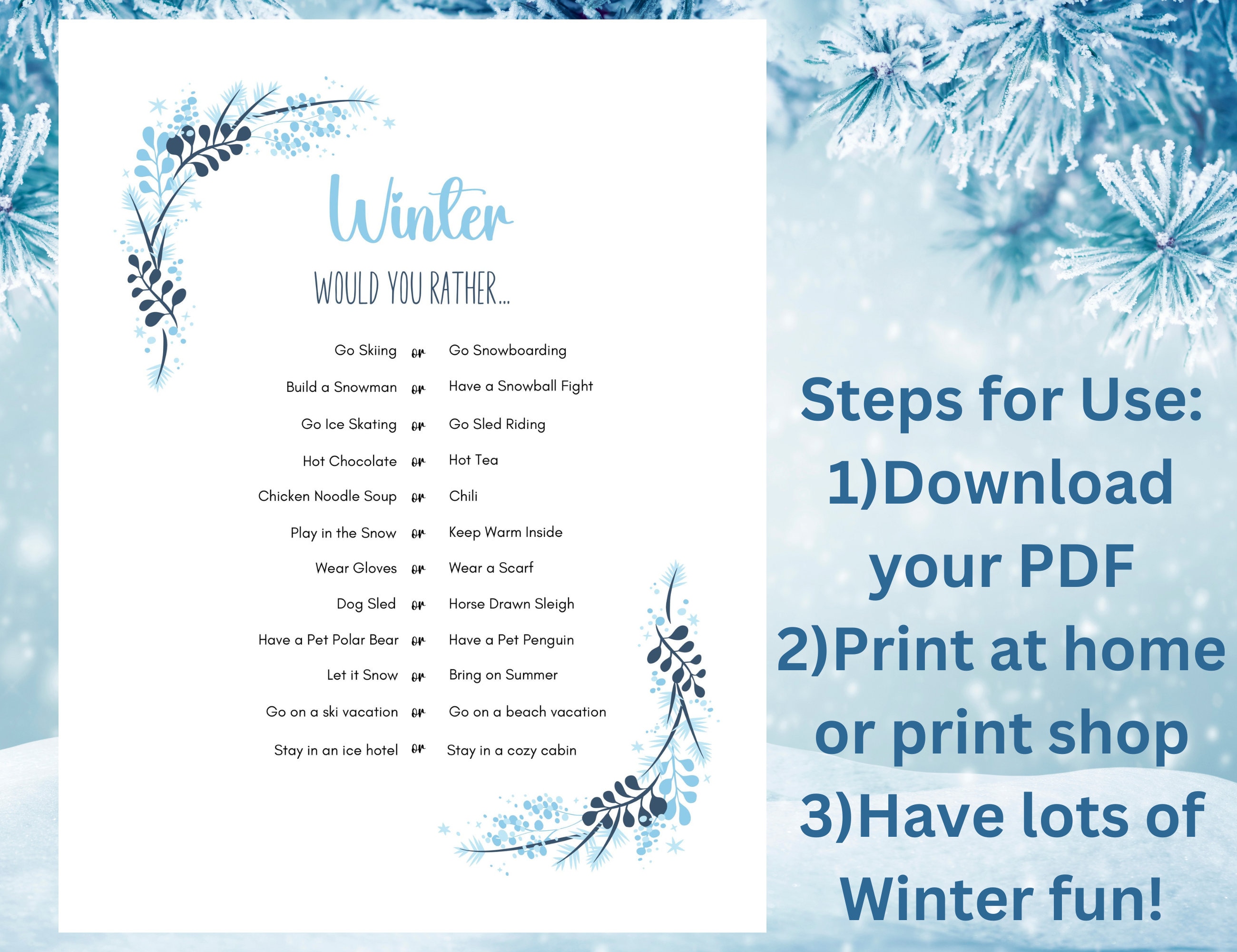 Winter Would You Rather Game, Winter This or That Game, Printable ...