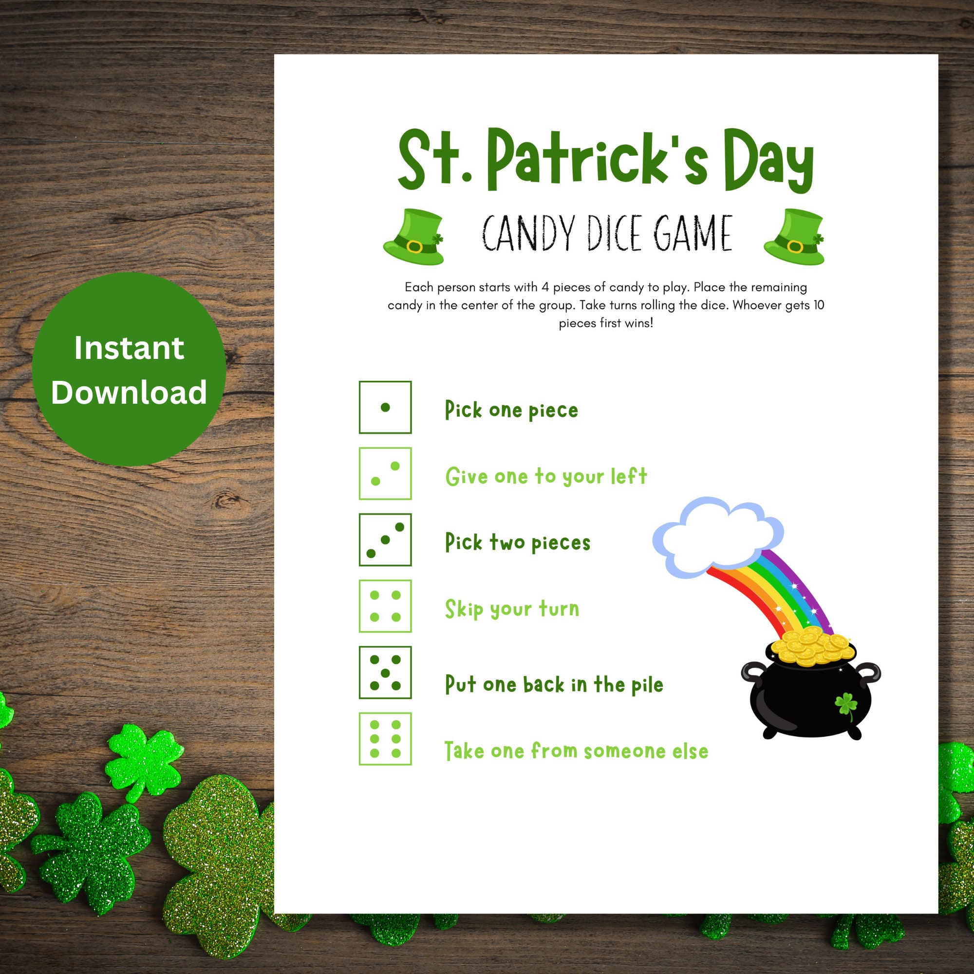 St. Patrick's Day Candy Dice Game, St. Paddy's Day Dice Game, Kids Dice ...