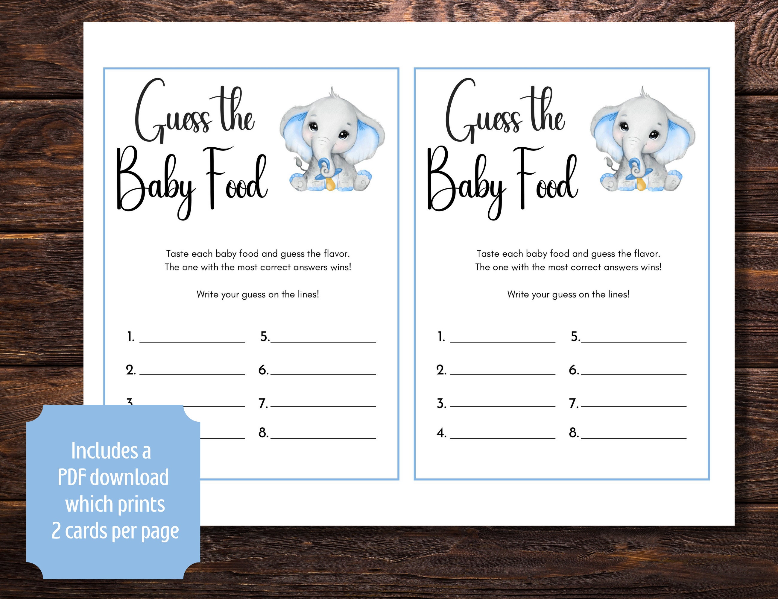 Guess the Baby Food Game, Elephant Baby Shower, Baby Shower Game, Baby ...