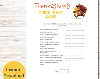 Thanksgiving Think Fast Game, Fall Trivia Game, Thanksgiving Games ...