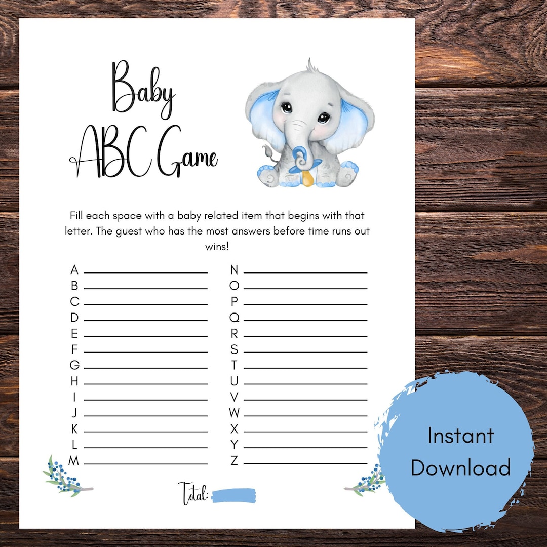 Elephant Baby ABC Game, Elephant Baby Shower, Baby Item Game, Baby ...