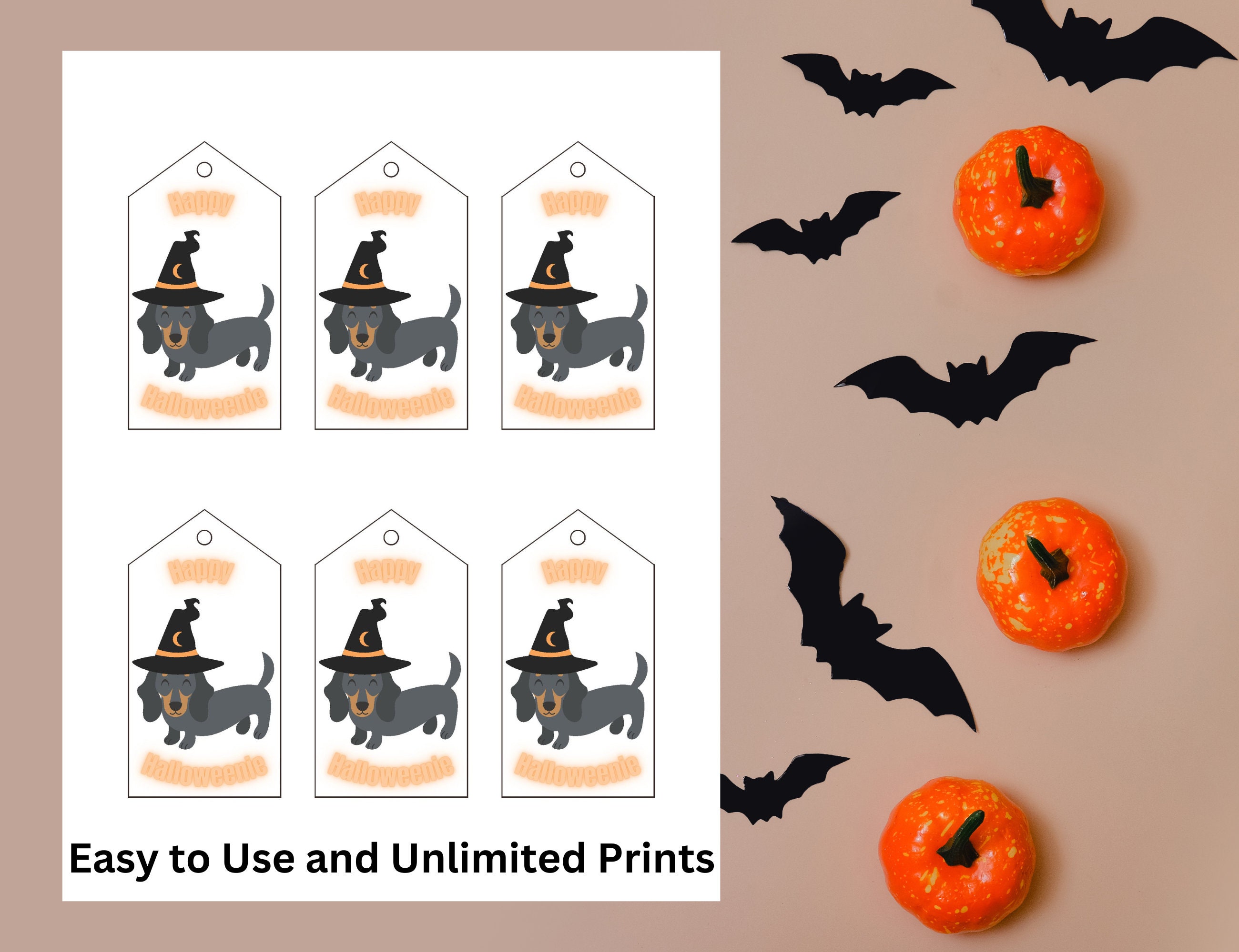 Happy Halloweenie Gift Tags, Printable Dog Halloween Favor Tags, Trick ...