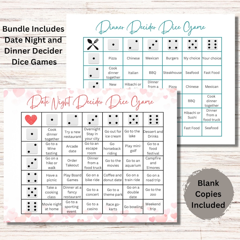 Dinner Decider and Date Night Decider Dice Game Bundle, Food Dice ...