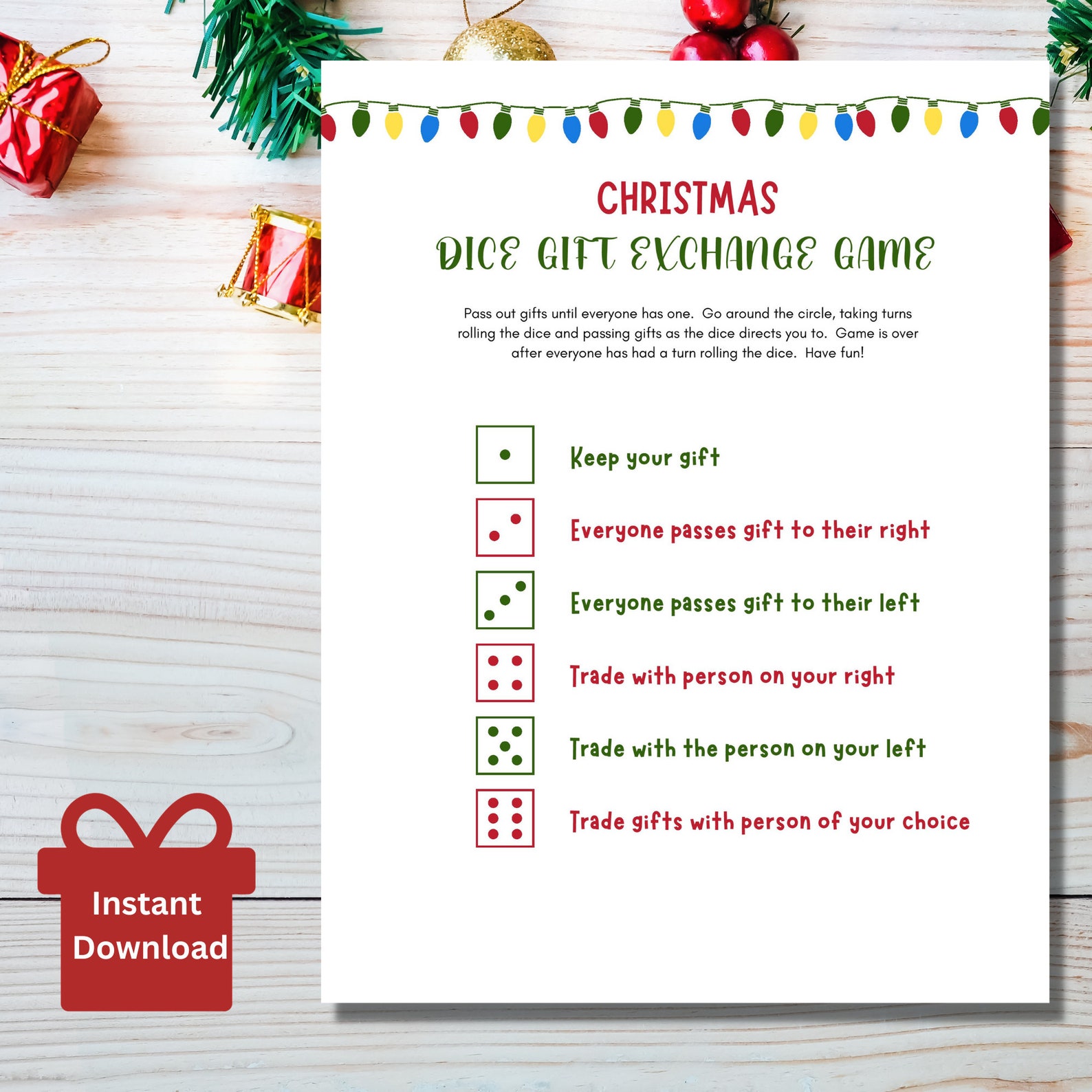 Christmas Gift Exchange Dice Game, White Elephant Gift Exchange, Roll ...