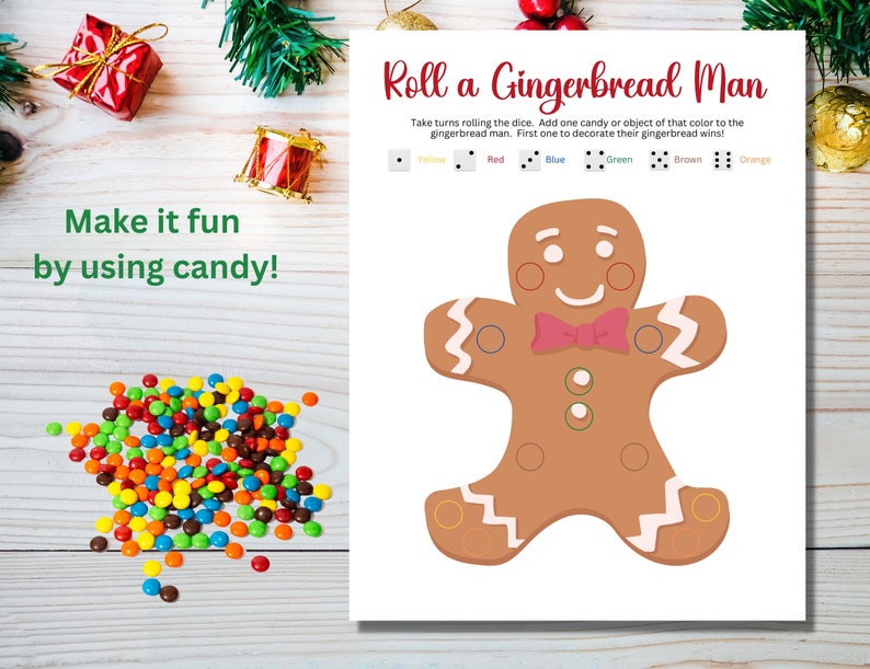 Roll a Gingerbread Man, Roll a Gingerbread Cookie Game, Christmas Dice ...