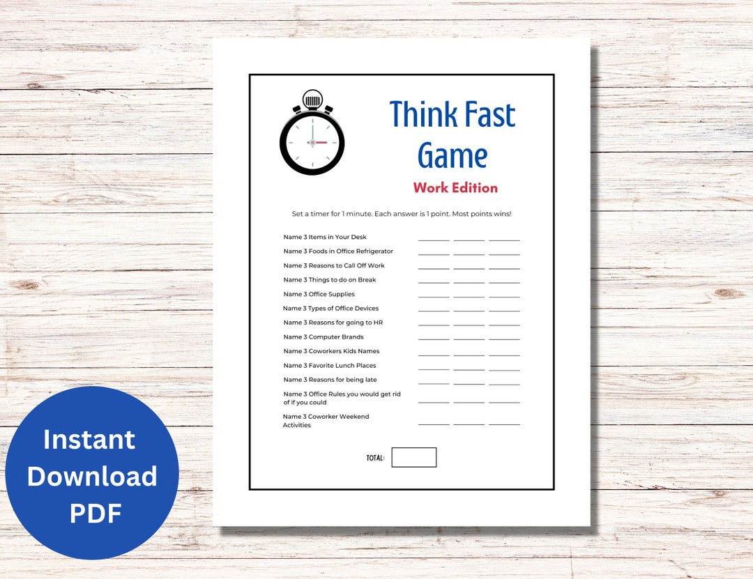 Think Fast Game Work Edition Office Party Games Think Fast - Etsy