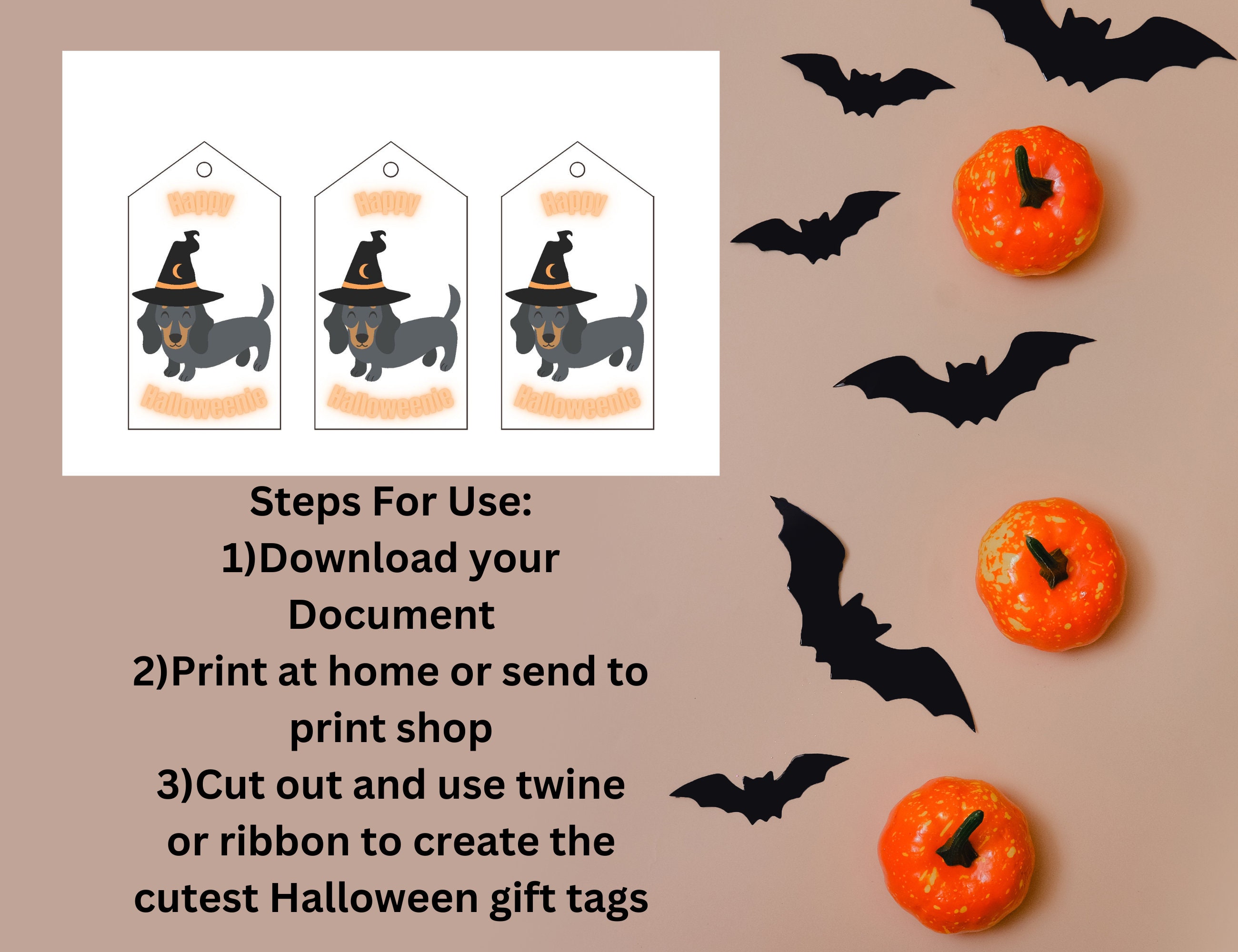 Happy Halloweenie Gift Tags, Printable Dog Halloween Favor Tags, Trick ...