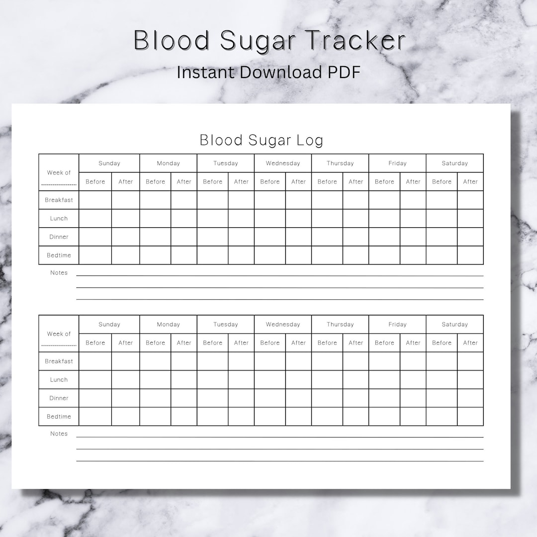 Blood Sugar Log, Blood Sugar Tracker, Glucose Tracker Printable ...