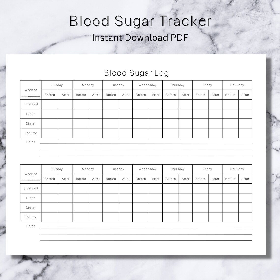 Blood Sugar Log, Blood Sugar Tracker, Glucose Tracker Printable ...