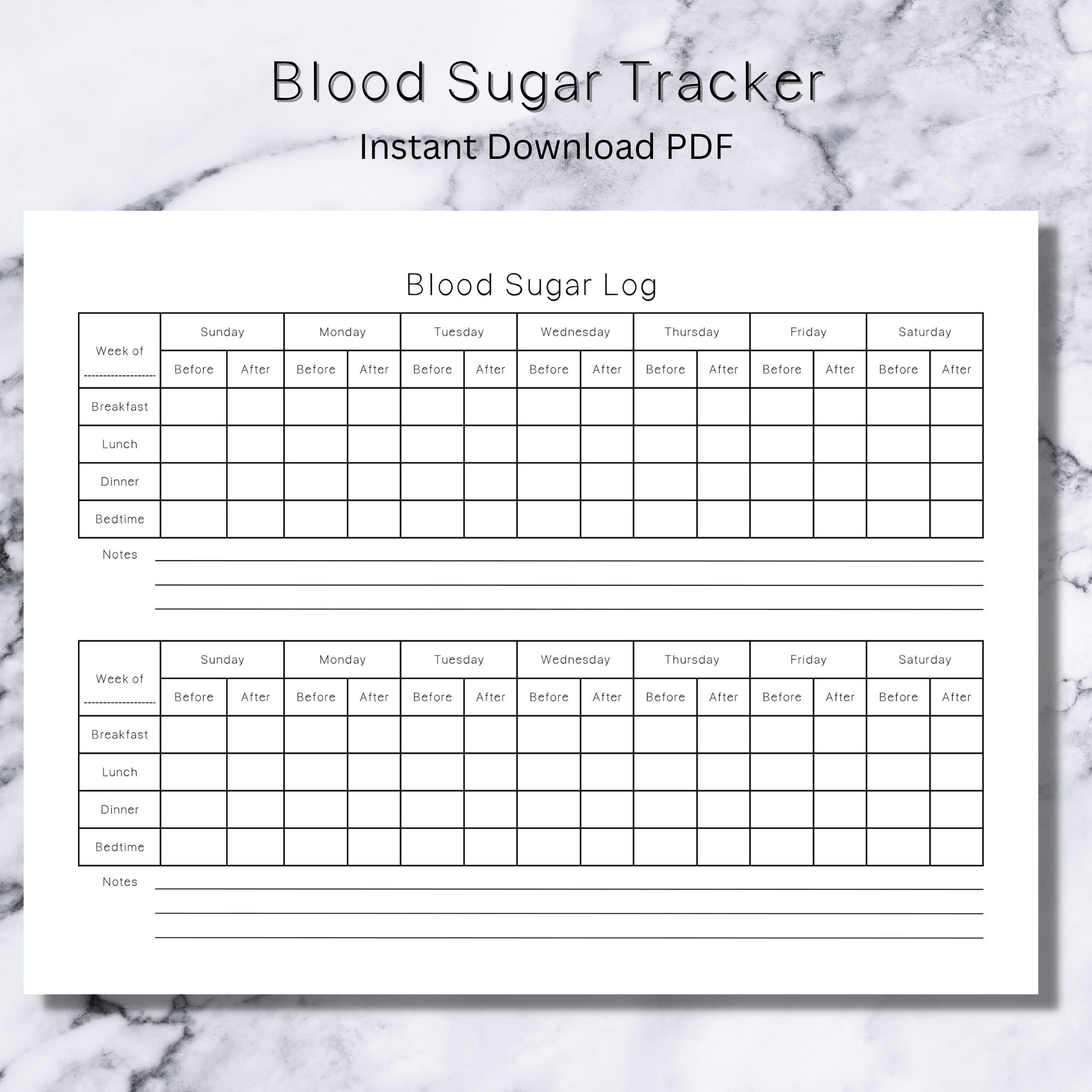 Blood Sugar Log, Blood Sugar Tracker, Glucose Tracker Printable ...