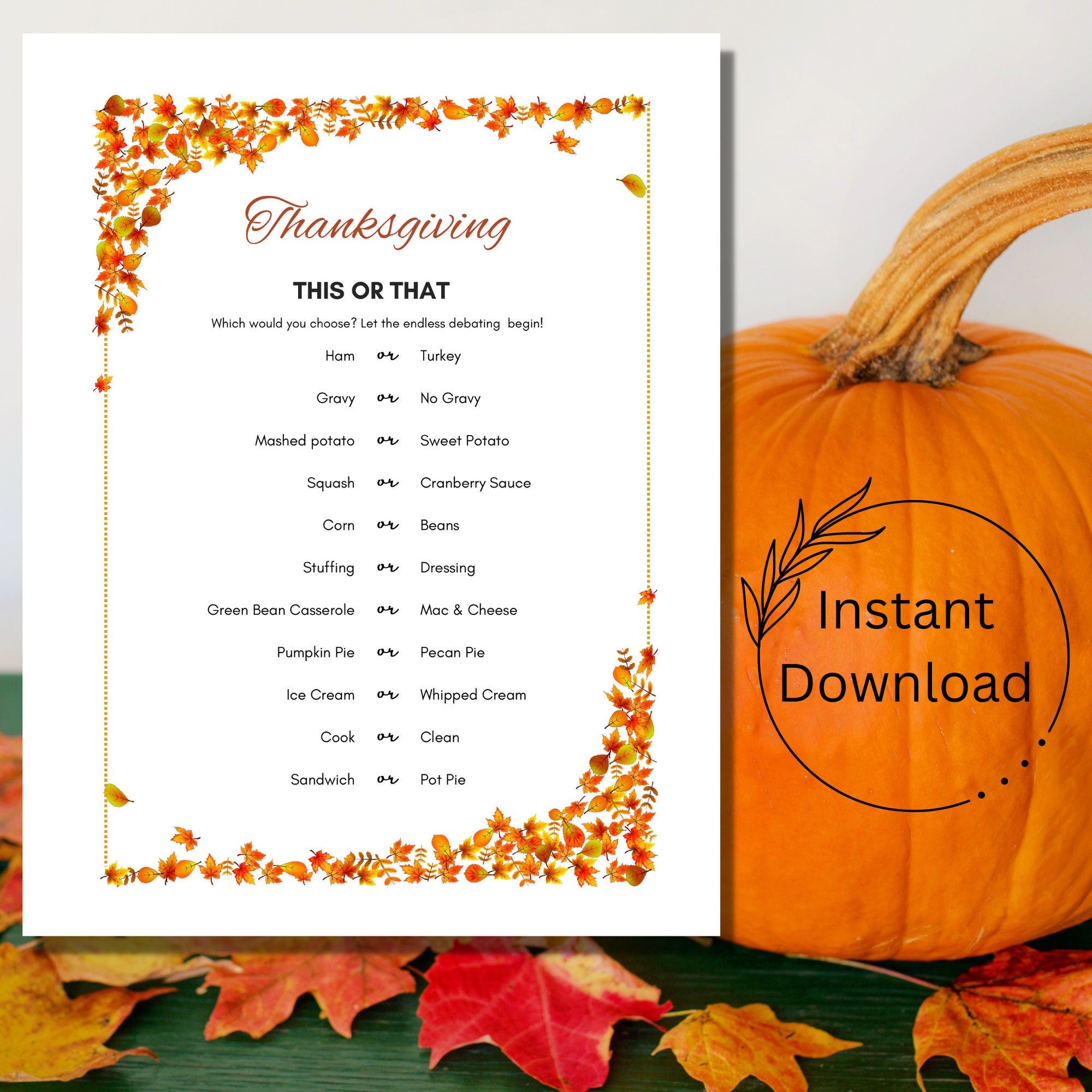 Thanksgiving This or That/thanksgiving Game/ Dinner Game/thanksgiving ...