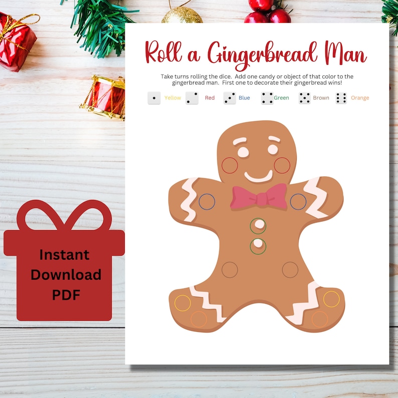 Roll a Gingerbread Man, Roll a Gingerbread Cookie Game, Christmas Dice ...