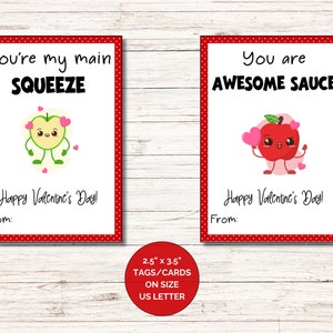 Applesauce Valentines, Classroom Valentine Gift Tags, Printable ...