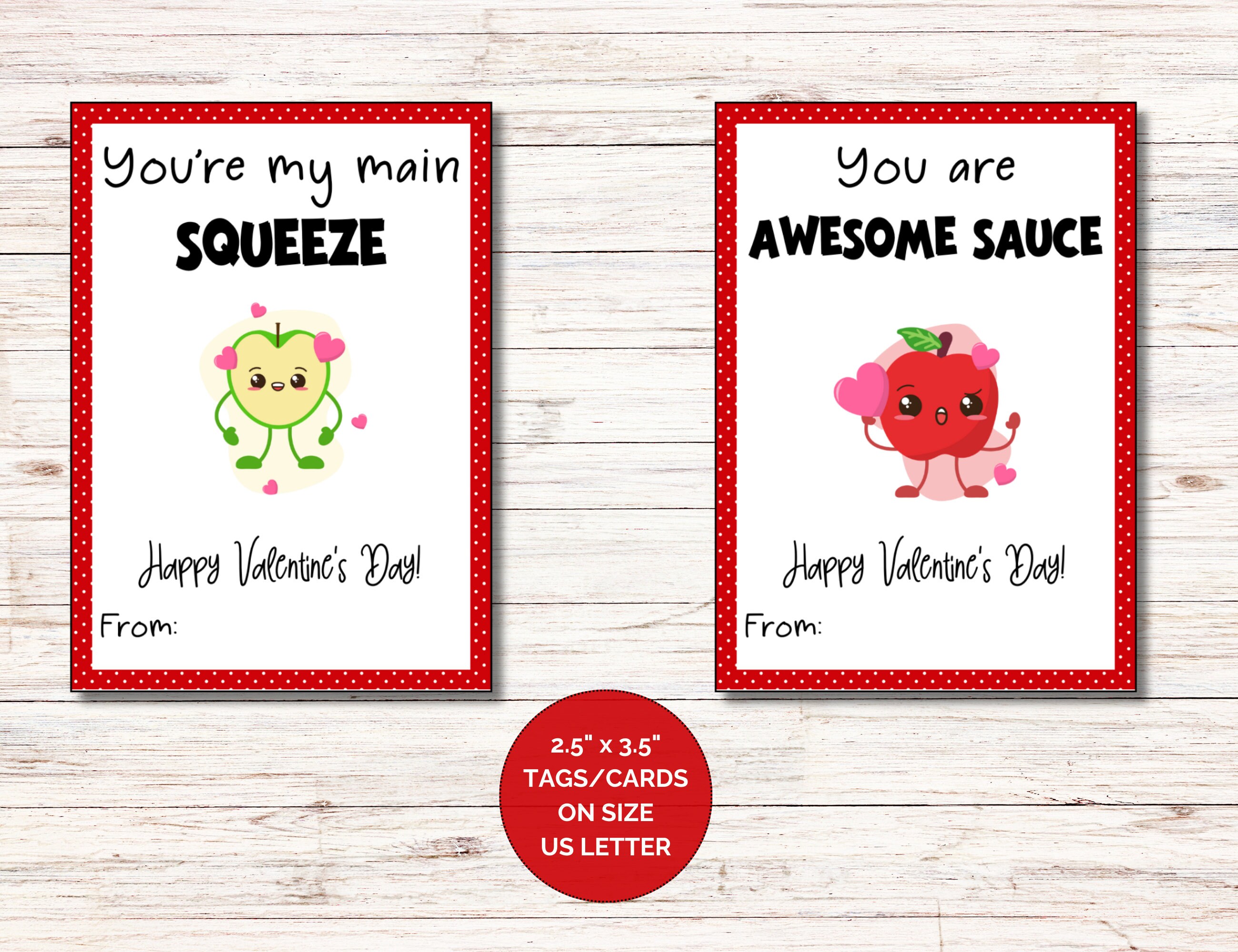 Applesauce Valentines, Classroom Valentine Gift Tags, Printable ...