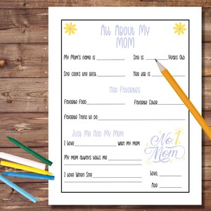 All About My Mom Printable, Fill in the Blank, All About Mom, Mother's ...