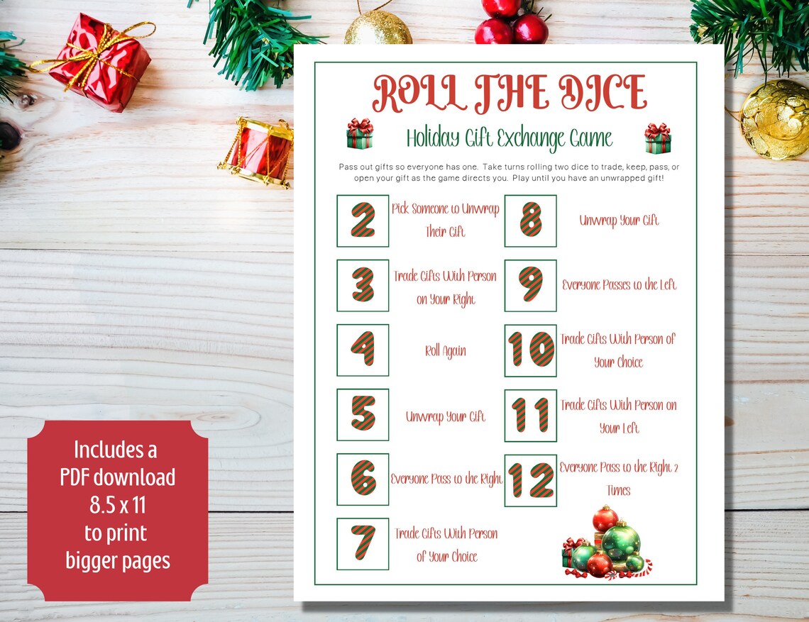 Christmas Gift Exchange Dice Game, Roll the Dice Holiday Gift Exchange ...