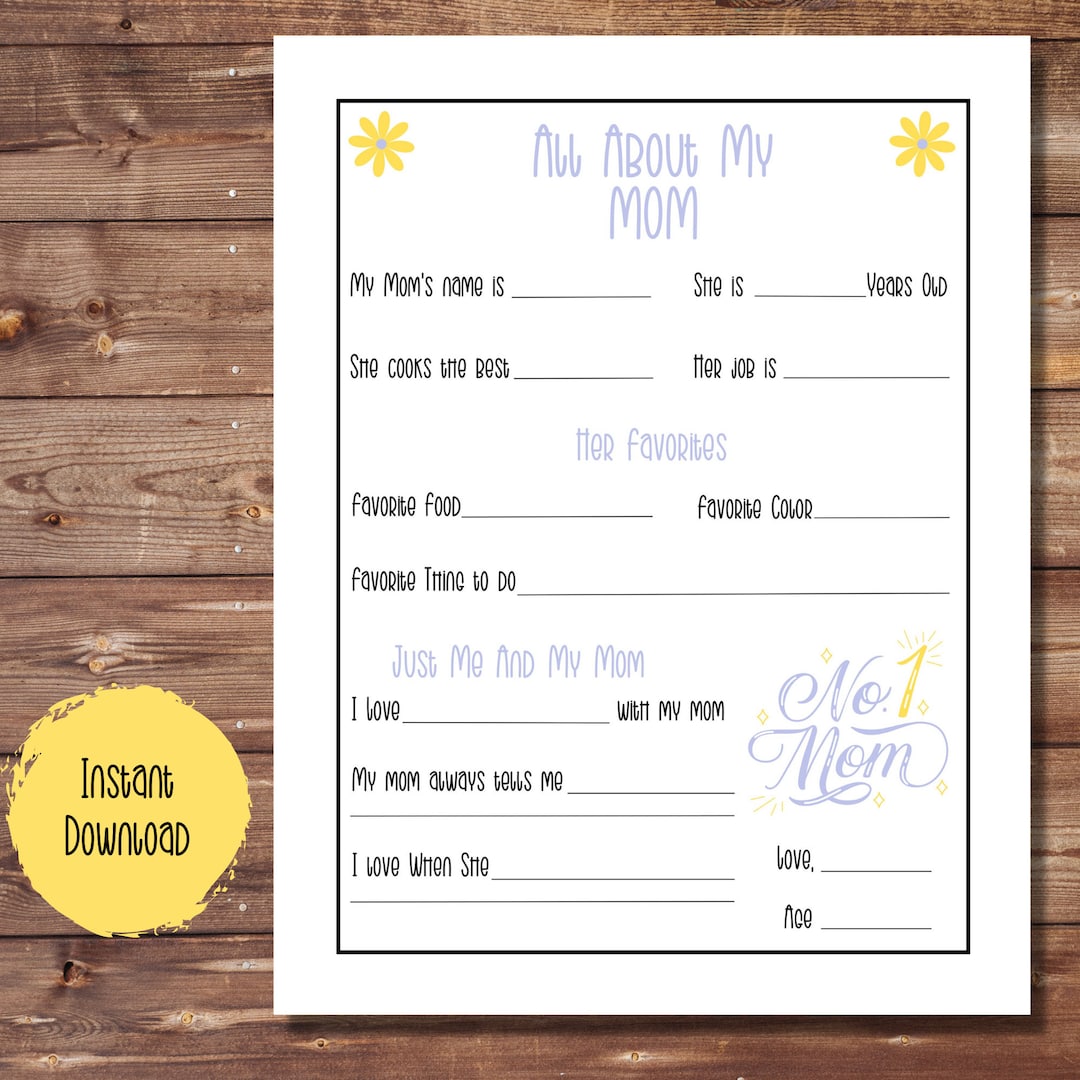 All About My Mom Printable, Fill in the Blank, All About Mom, Mother's ...