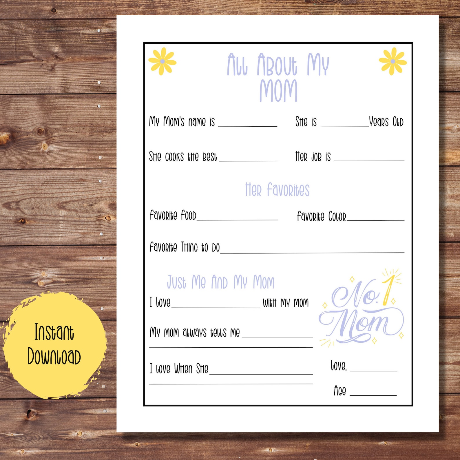 All About My Mom Printable, Fill in the Blank, All About Mom, Mother's ...
