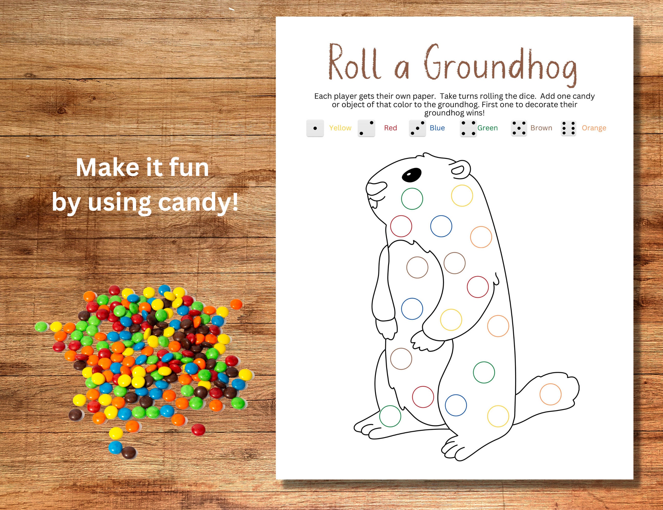 Roll A Groundhog, Groundhog Day Game, Candy Dice Game, Groundhog Day ...