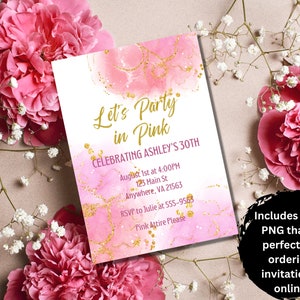 Let's Party in Pink Birthday Invitation, Shades of Pink Birthday ...