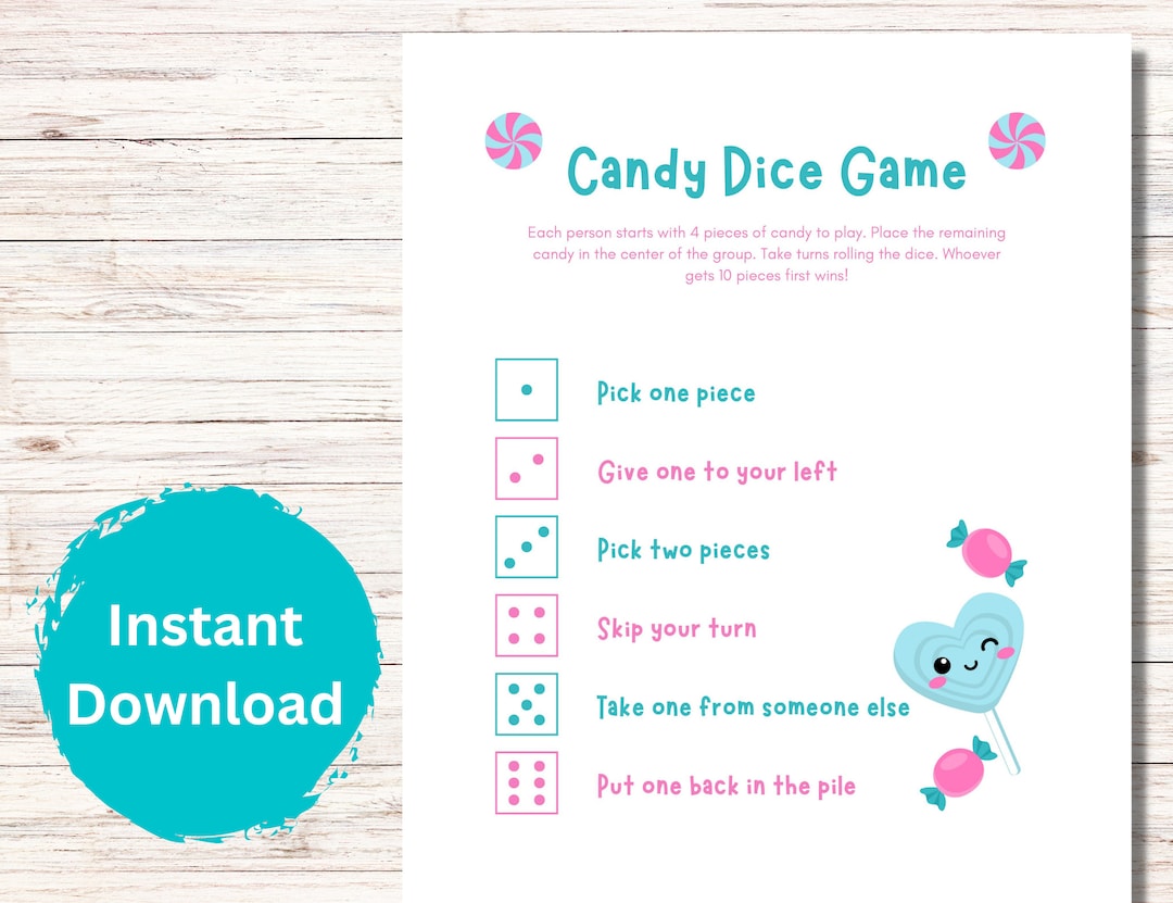 Candy Dice Game Birthday Party Games Kids Dice Game Candy - Etsy