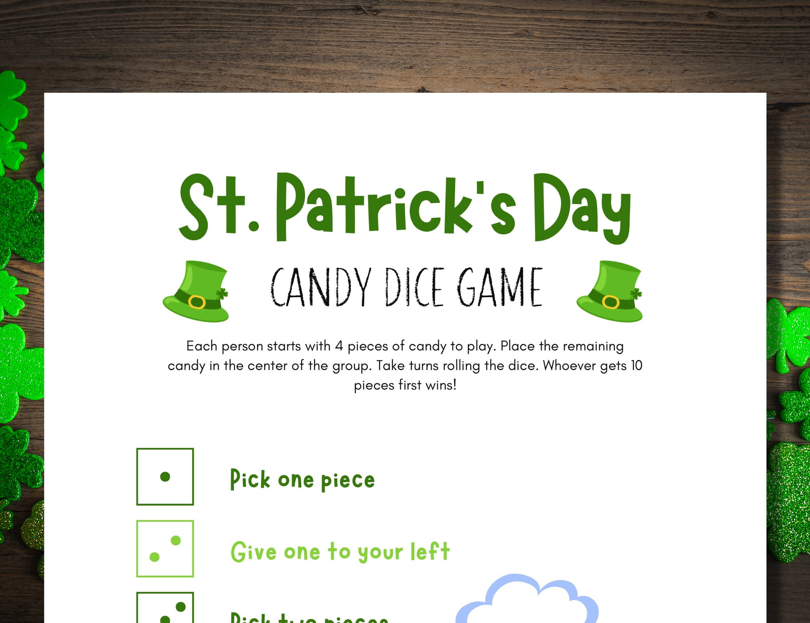 St. Patrick's Day Candy Dice Game, St. Paddy's Day Dice Game, Kids Dice ...