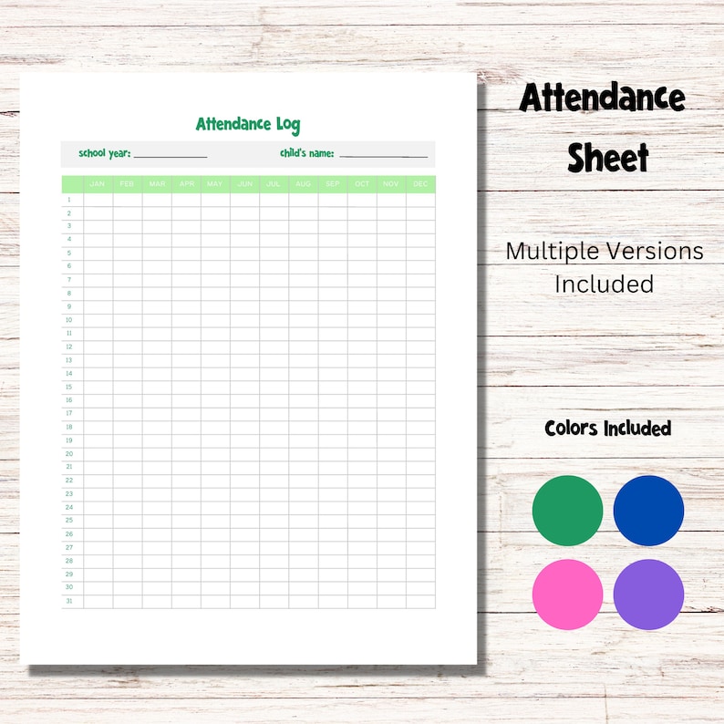 Attendance Sheet, Homeschool Attendance Tracker, Homeschool Planner ...
