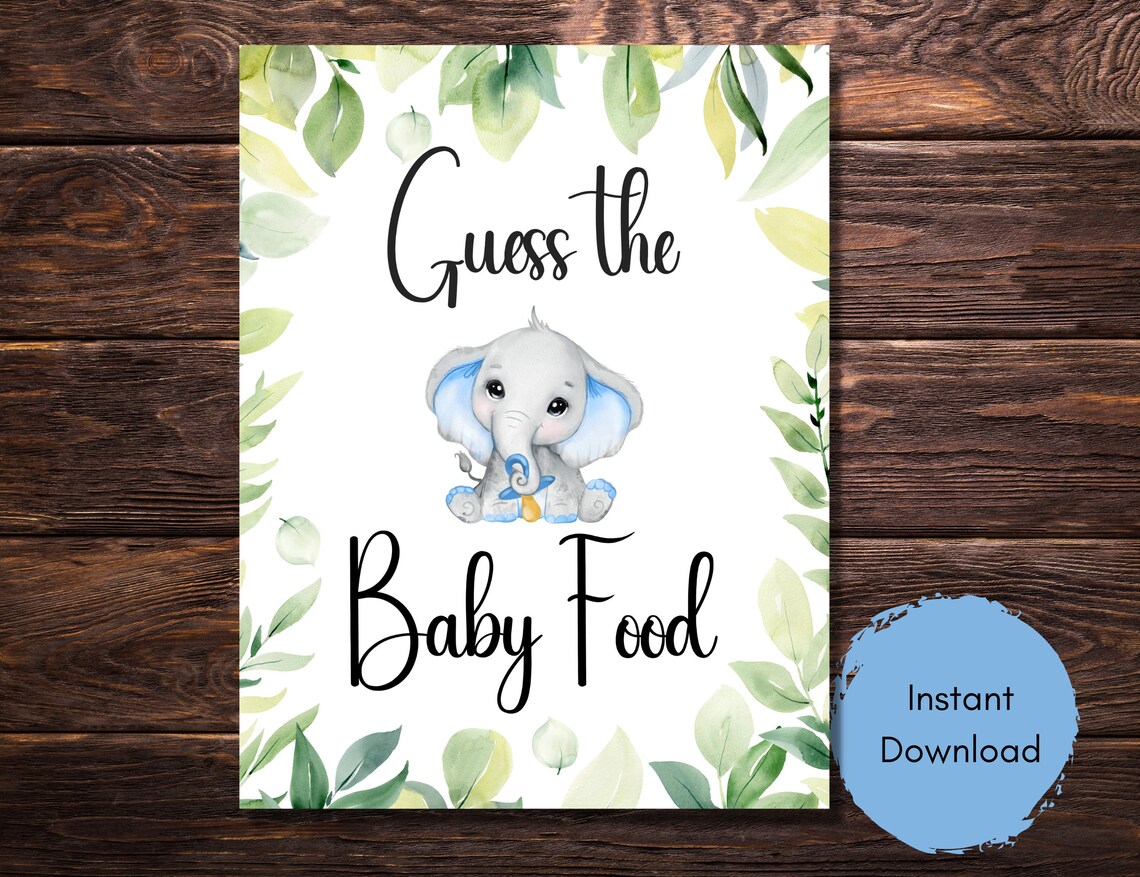 Guess the Baby Food Game, Elephant Baby Shower, Baby Shower Game, Baby ...
