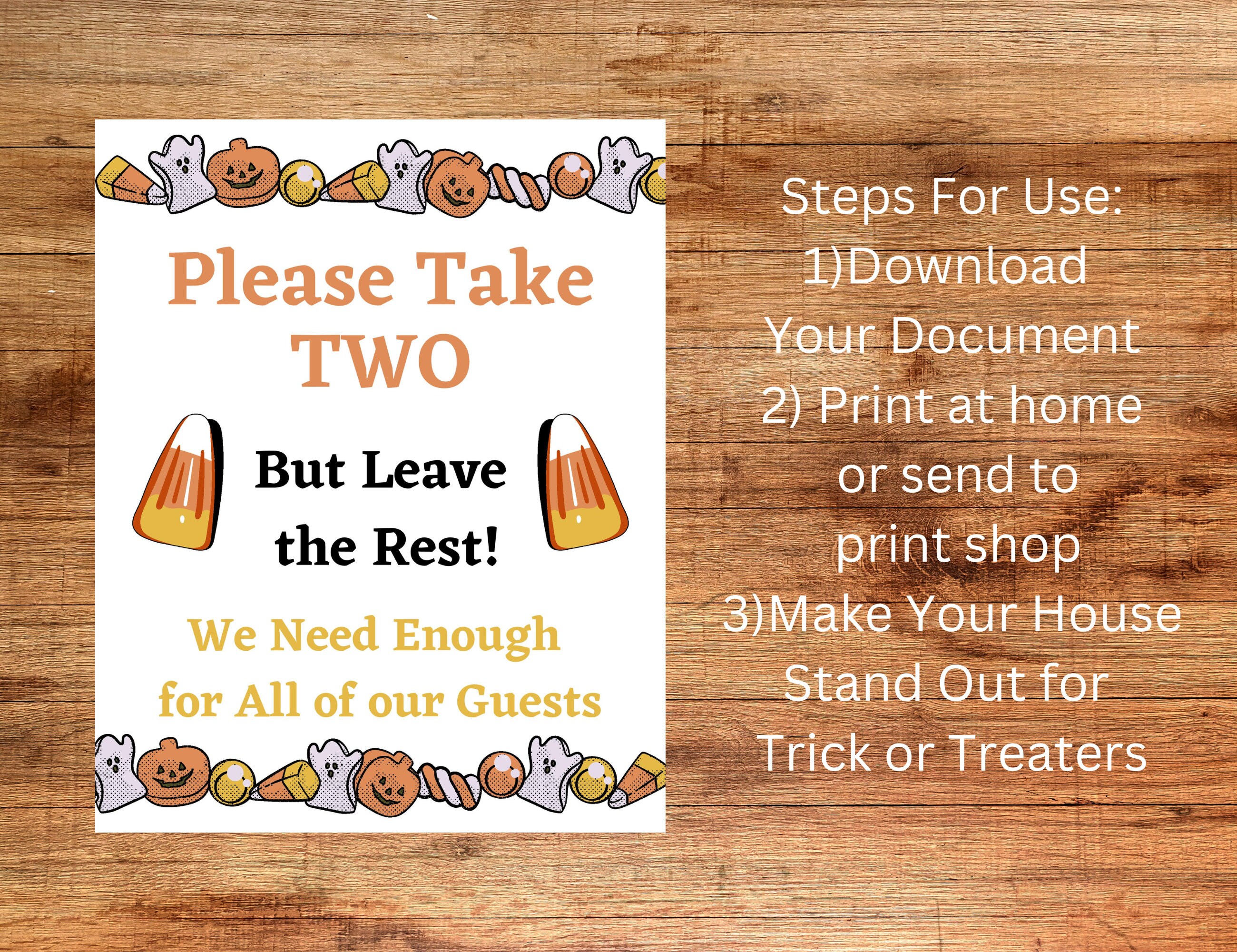 Please Take Two Trick or Treat Sign, Printable Halloween Candy Bowl ...