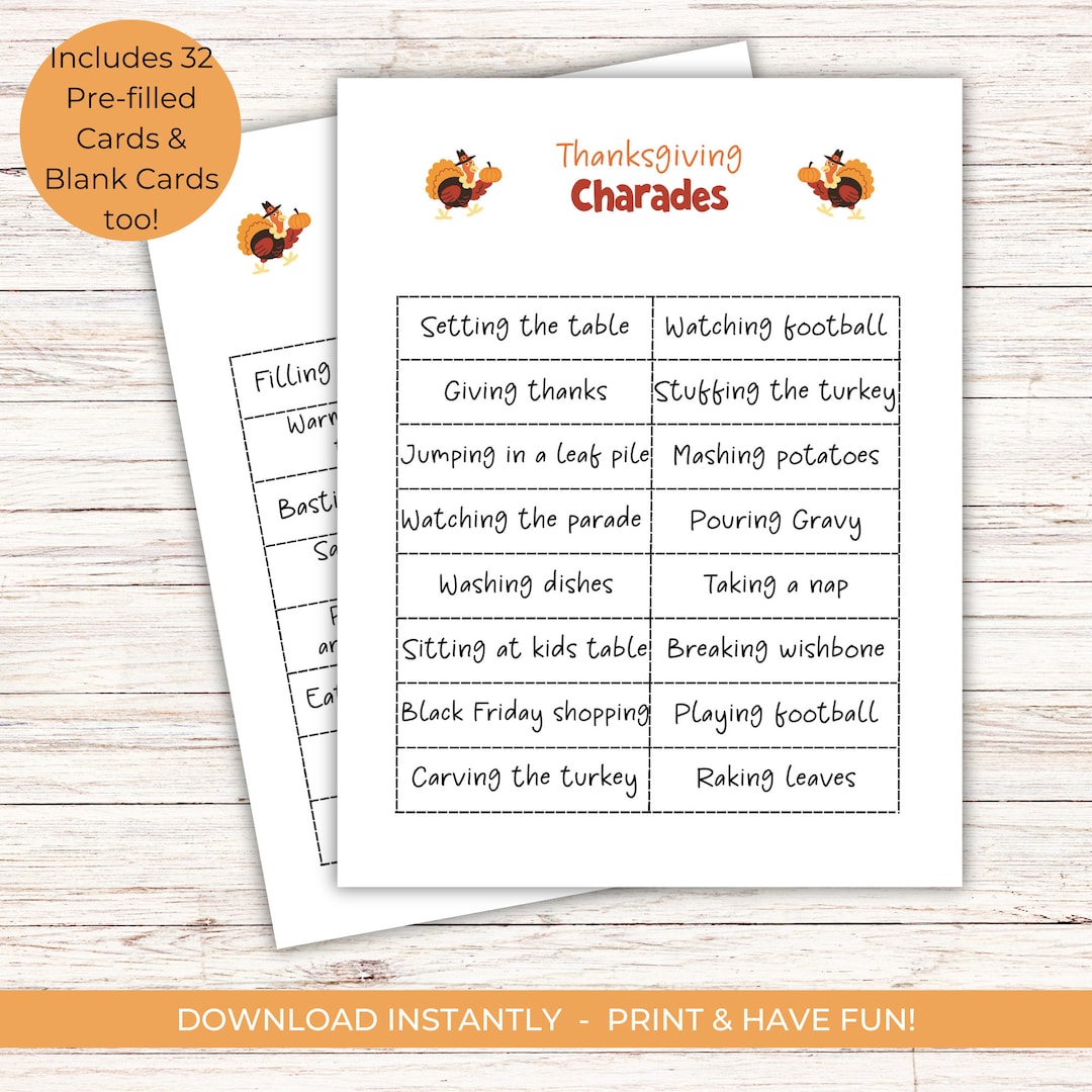 Thanksgiving Charades Party Game, Friendsgiving Games, Thanksgiving ...
