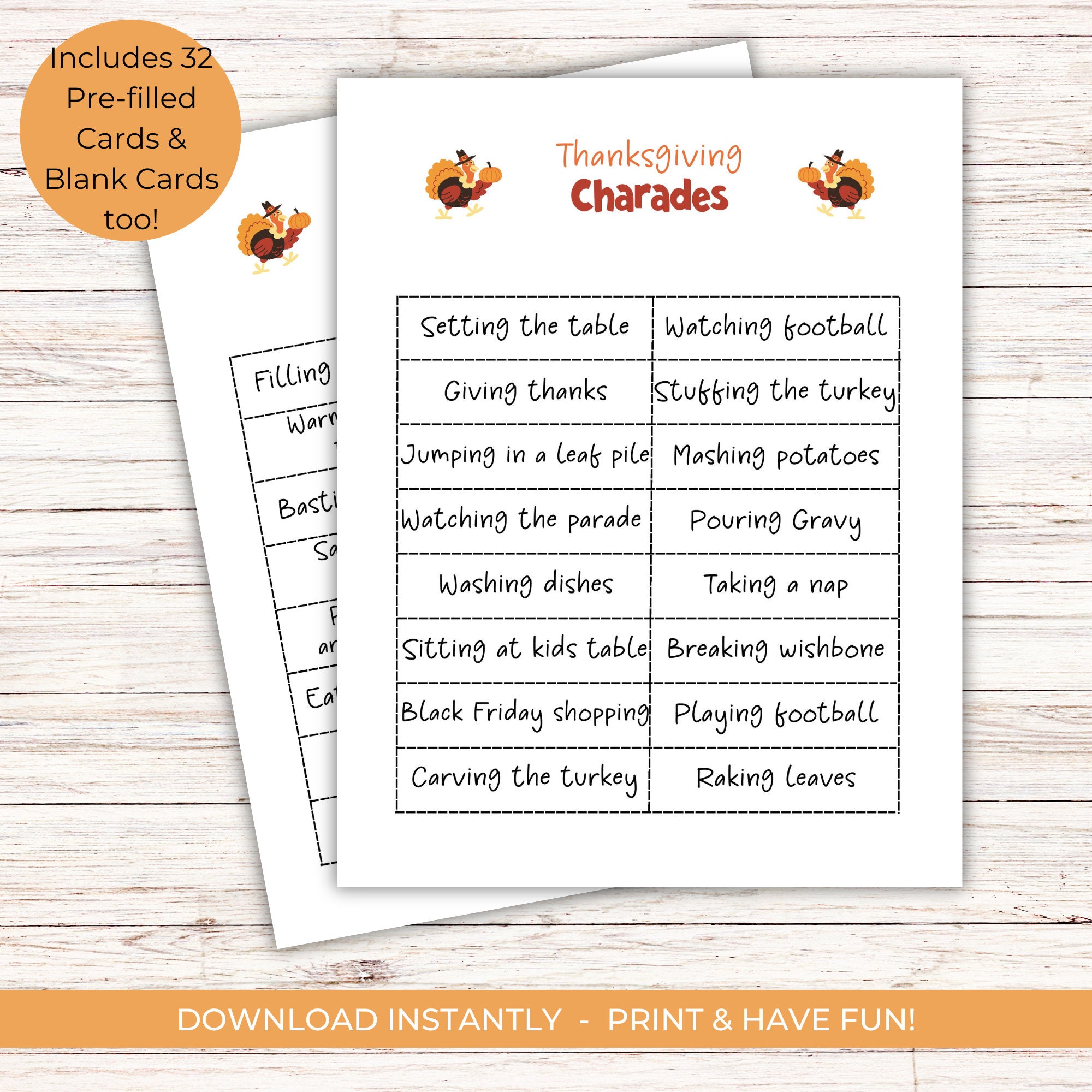 Thanksgiving Charades Party Game, Friendsgiving Games, Thanksgiving ...