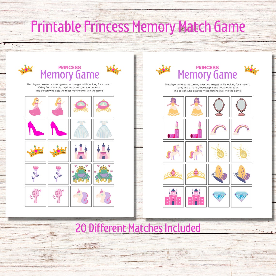 Princess Memory Matching Game, Princess Preschool Game - Etsy