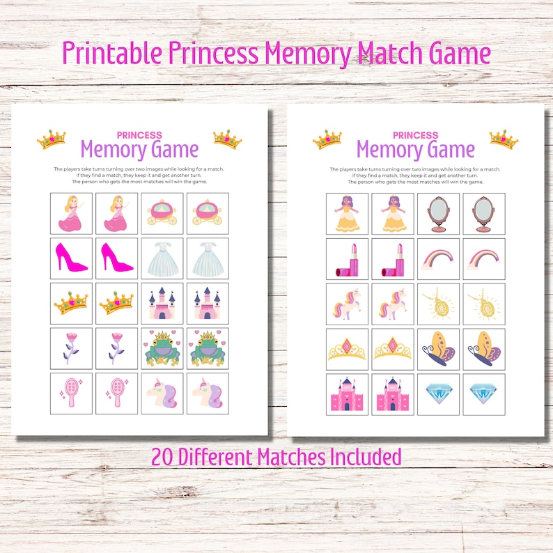 Princess Memory Matching Game, Princess Preschool Game - Etsy