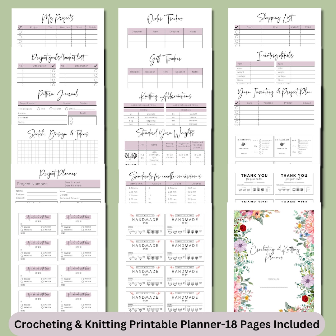 Crochet Planner, Floral Crocheting and Knitting Planner, Printable ...
