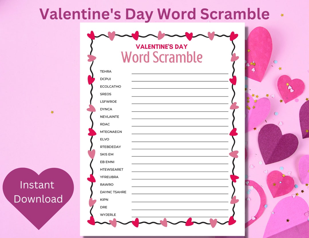 Valentines Day Word Scramble Printable Valentines Game - Etsy